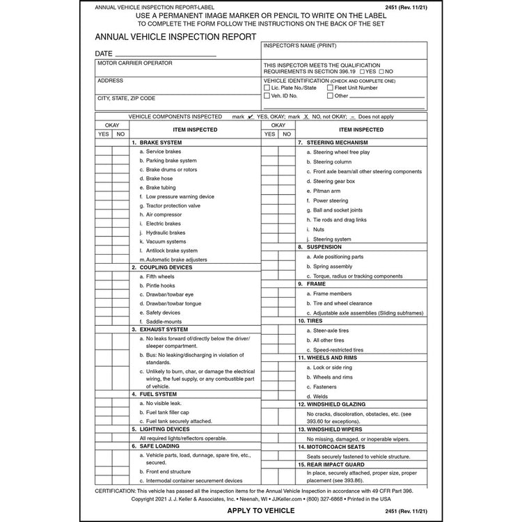 Annual Vehicle Inspection - Inspector Certification Form – Willamette ...